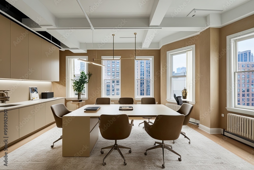Light Beige Workspace with Modern Interior Design and Creative Layout ...