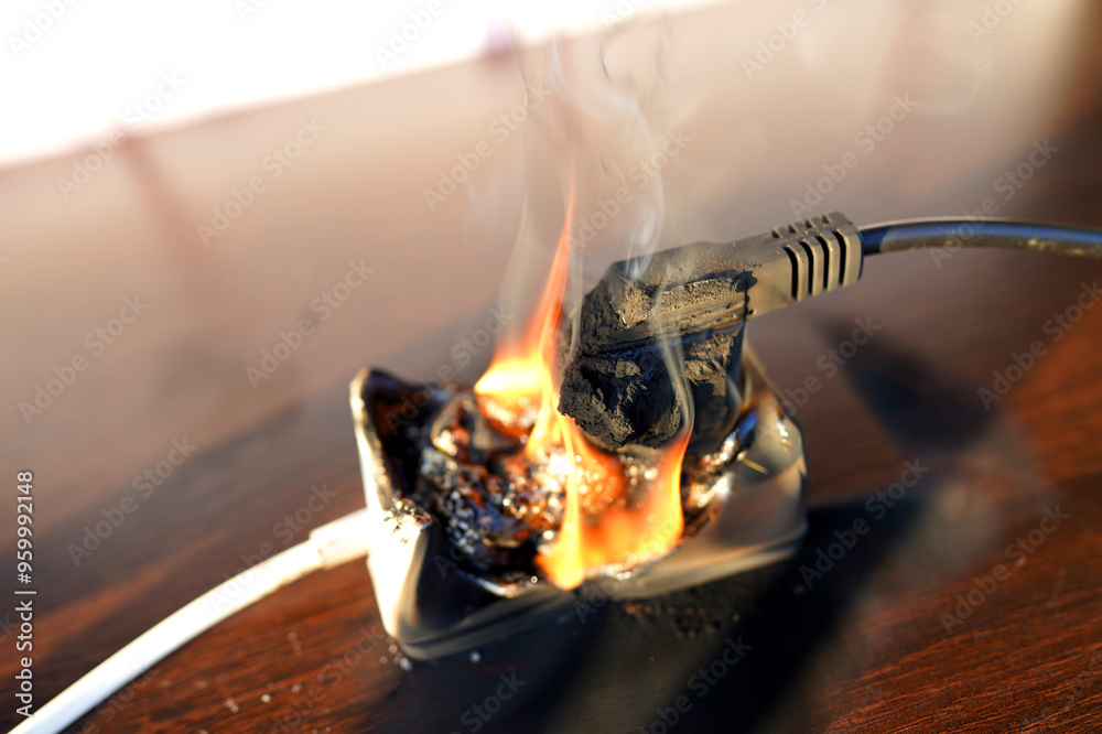 Fotka „Electrical Short Circuit. Fire socket of electricity plug switch ...