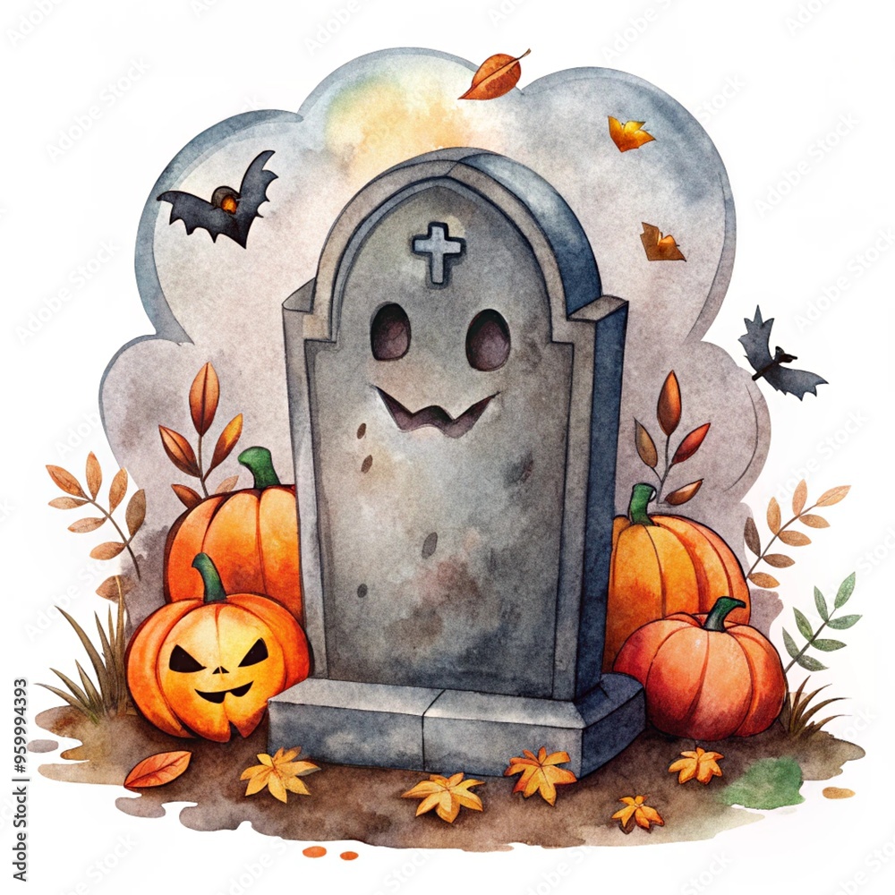 Cute Halloween Tombstone Watercolor Clipart for Spooky Designs and ...