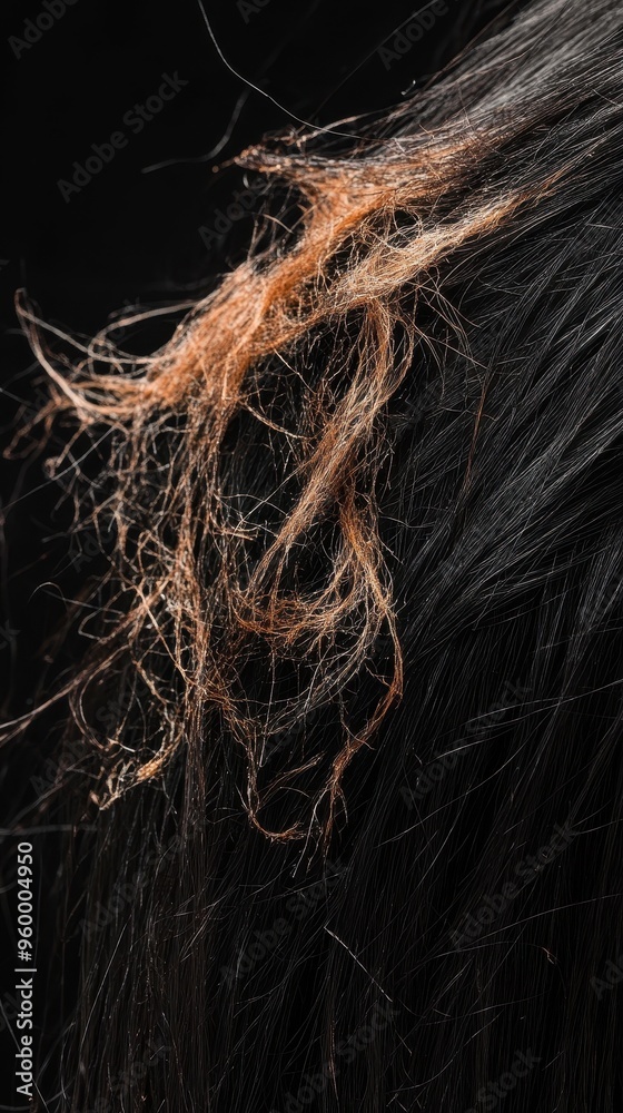 Damaged hair reveals split ends and frizz, highlighting the effects of ...