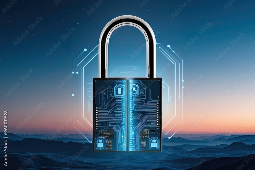 Advanced Cybersecurity Padlock for Computer Frameworks in Midnight Blue ...