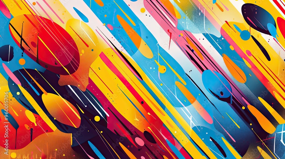 Playful background with bold raindrop patterns action lines and ...