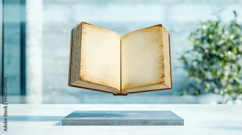 Old book levitating outdoors, symbolizing knowledge, mystery, and magic ...