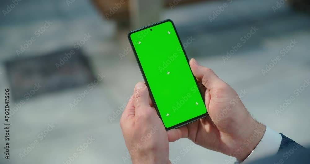 Anonymous Man Using Smartphone with Green Screen Chroma Key Mock Up ...