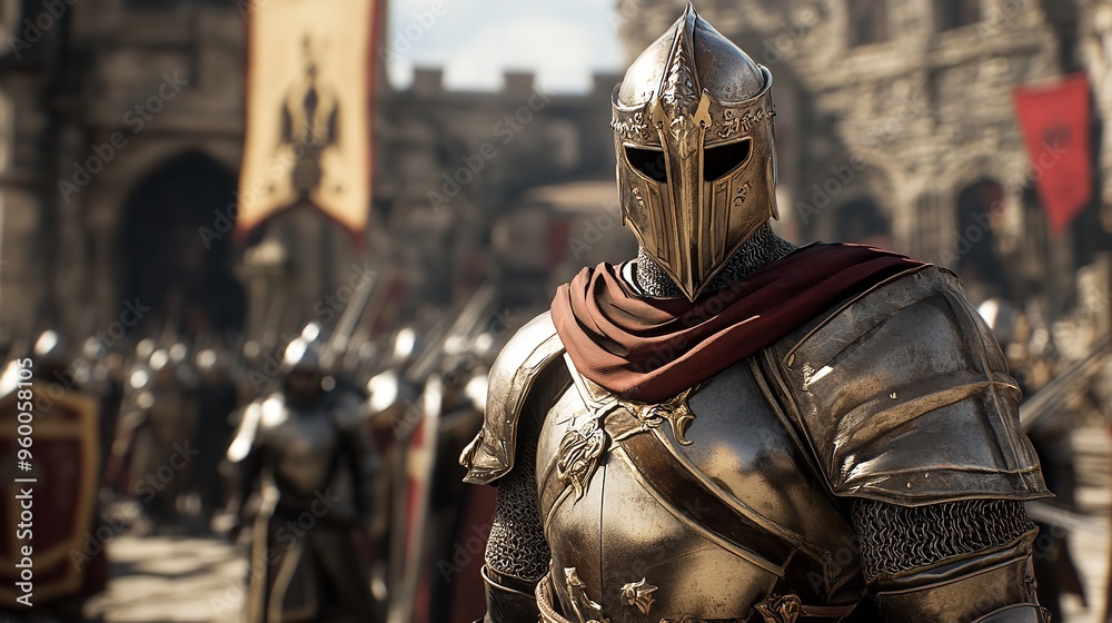 Sci-fi gladiator in advanced armor in a high-tech arena Stock ...