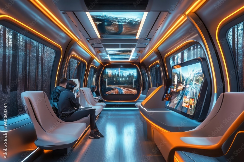 Futuristic train, immersive entertainment, virtual reality, interactive ...