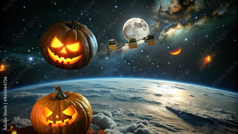 Halloween in Space background for advertising Holiday Pumpkin ghost ...