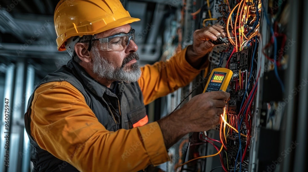 Electrician troubleshooting an electrical issue at a commercial site ...