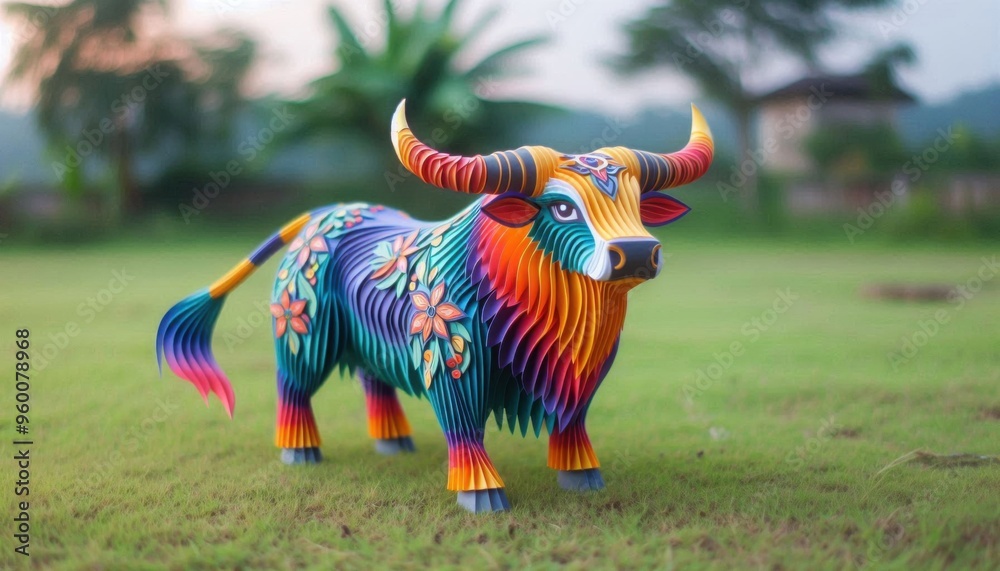 papercraft buffalo in the backyard Stock Illustration | Adobe Stock
