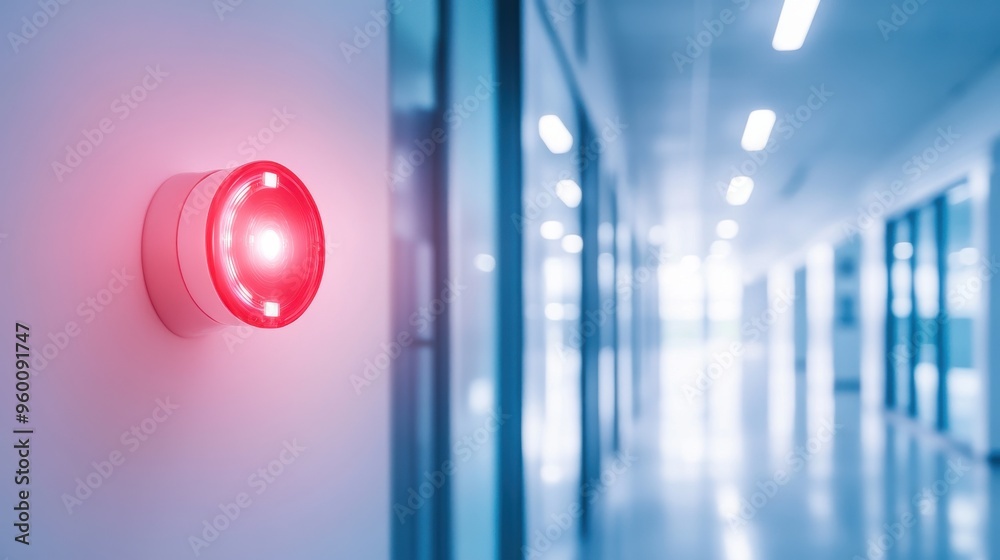 Foto de Brightly lit fire alarm in a modern hallway emphasizing safety ...