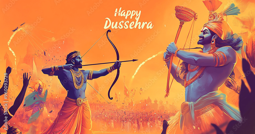 Dussehra festival of Lord Rama with bow in traditional festive attire ...