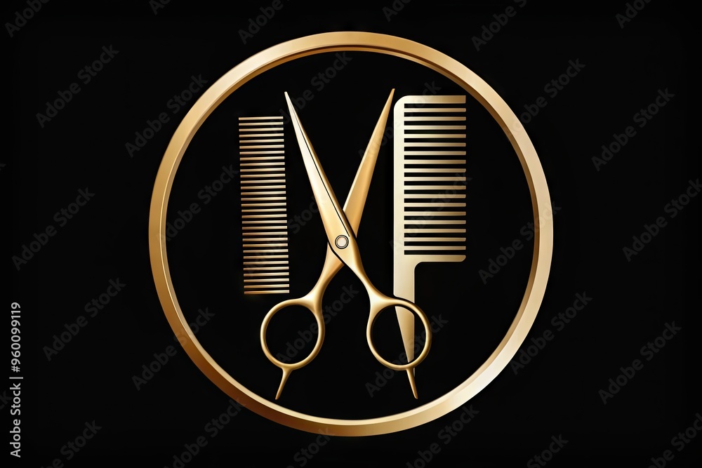 Sleek, modern logo featuring interlocking scissors and comb, surrounded ...