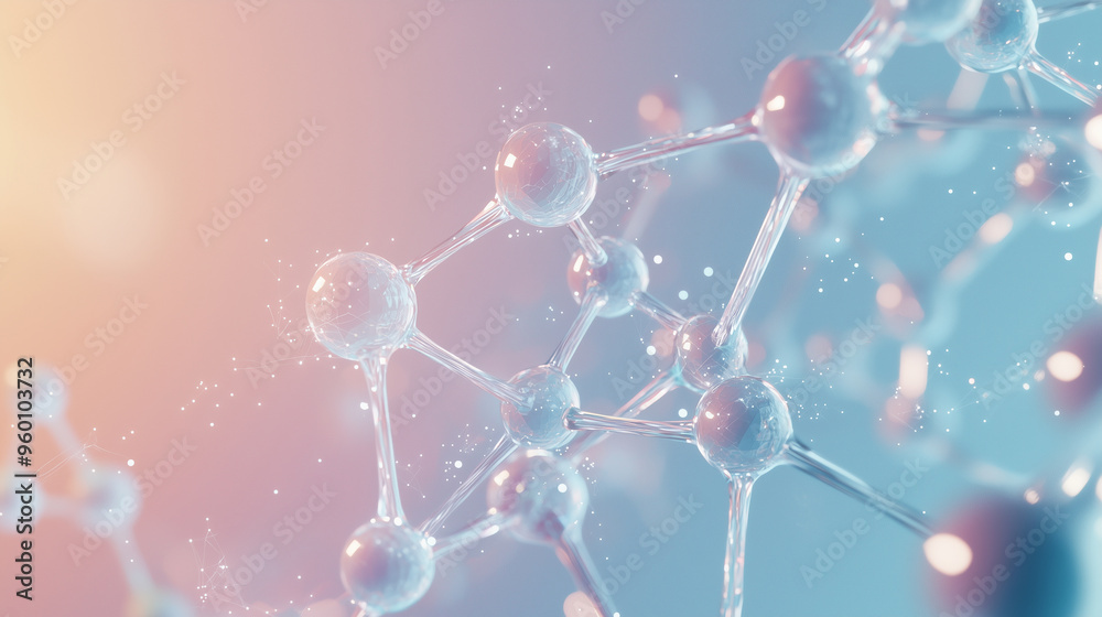 close-up of a molecular structure, showing atoms connected in a chain ...