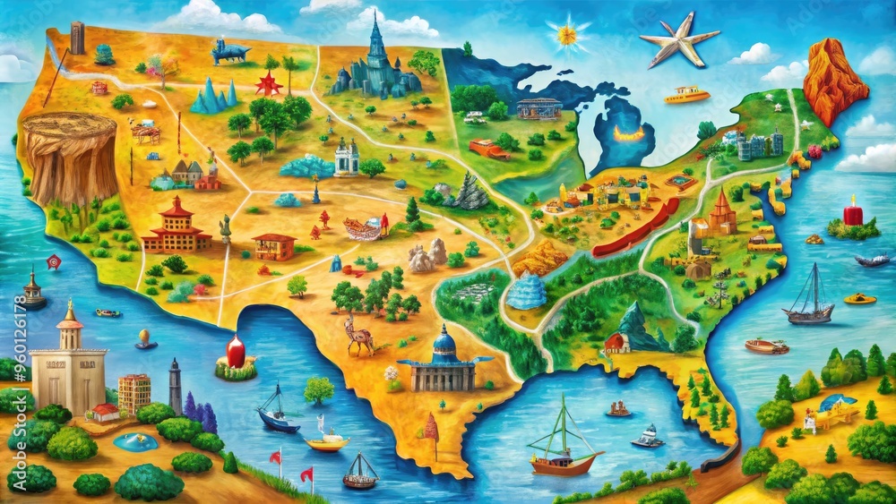 Vibrant colorful map of Texas showcasing major cities, towns, and ...