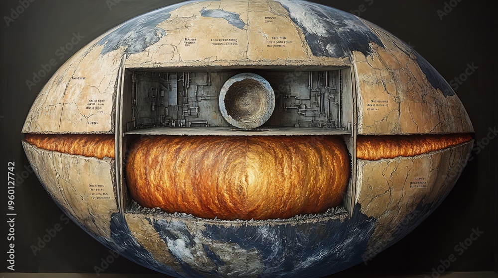 Crosssectional illustration of Earth showing the crust mantle outer ...