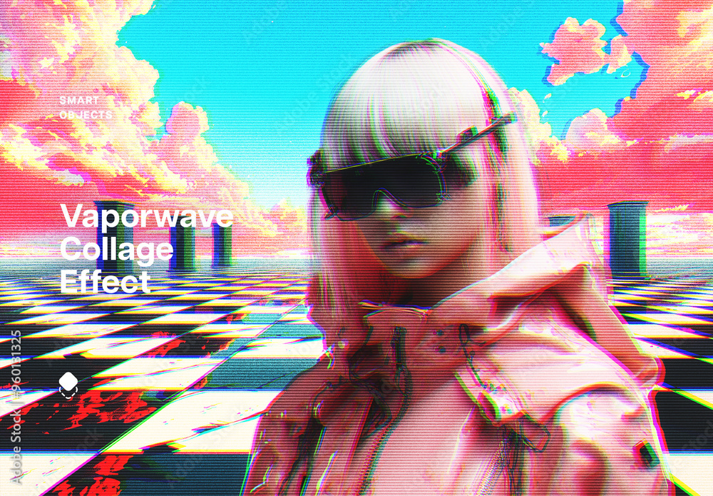 Vaporwave Collage Photo Effect Mockup Stock Template | Adobe Stock