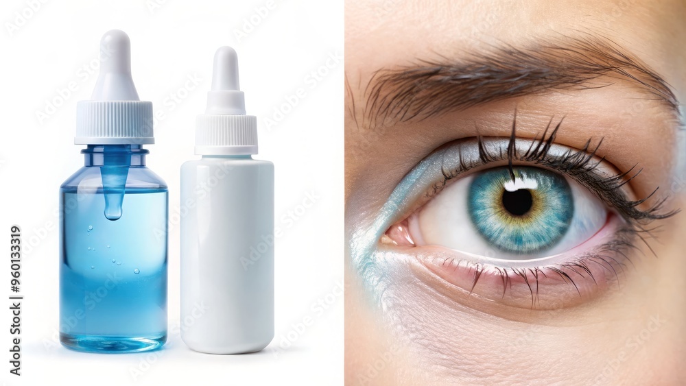 Purified water eye wash bottle and eye drops on a white background ...