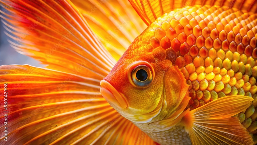Vibrant orange and yellow fish fin slices through crystal-clear water ...