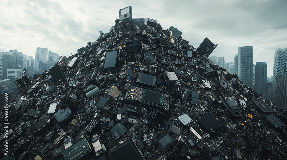 Mountain of electronic waste of electronics. Environmental pollution ...