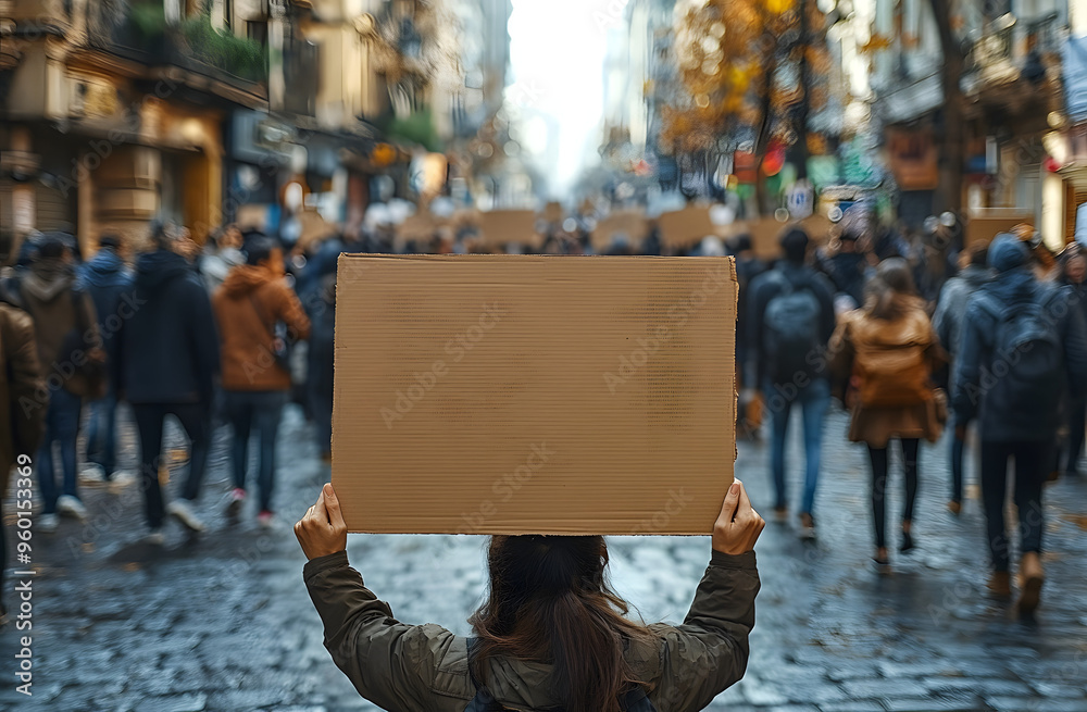 “A Person Holding Up an Empty Cardboard Sign in Front of a Crowd, Ready ...