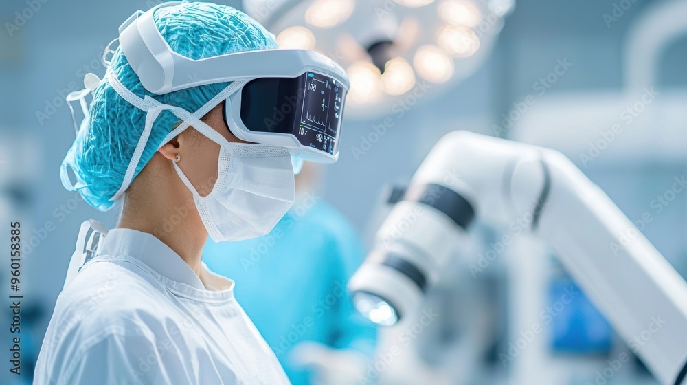 Digital Surgery A surgeon using augmented reality to guide a robotic arm during a complex ...