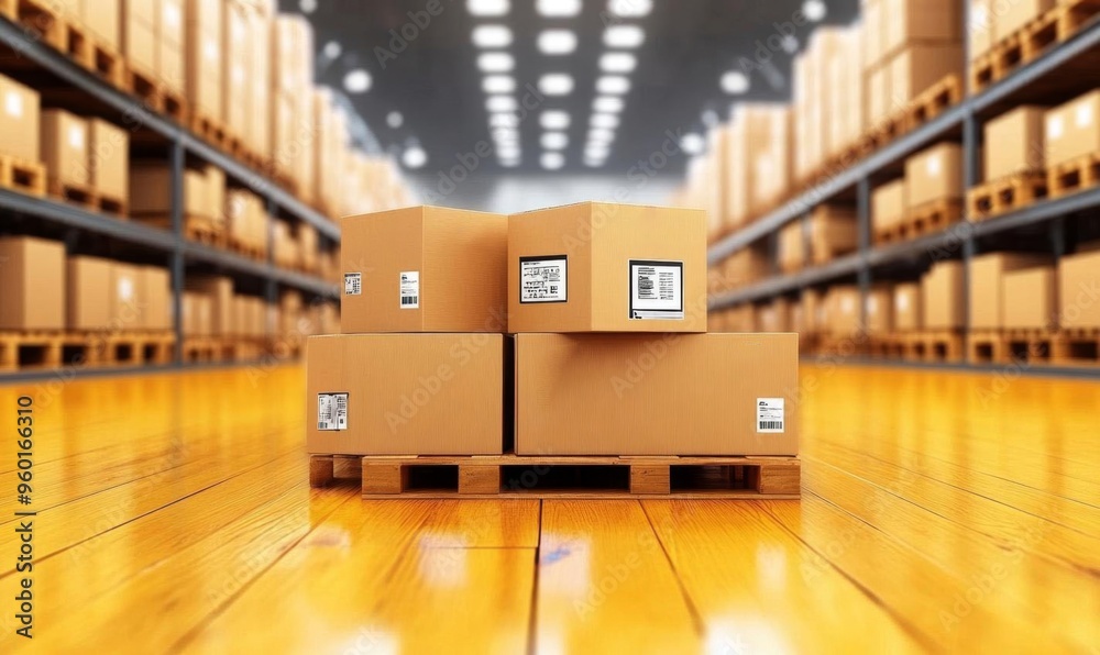 Efficient Logistics: Stacked Cardboard Boxes on Wooden Pallet. Creative ...