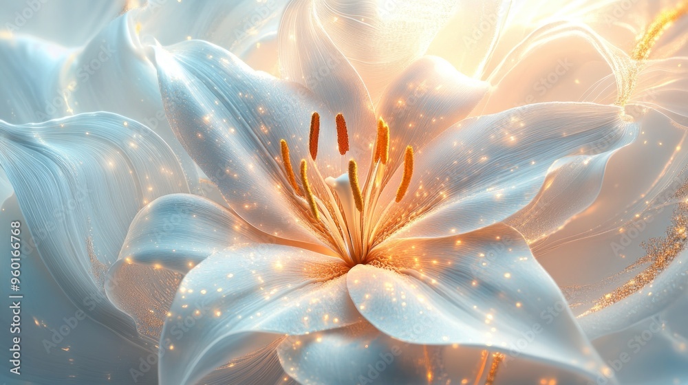 flower lily that blooms into a magnificent lily, its golden center ...