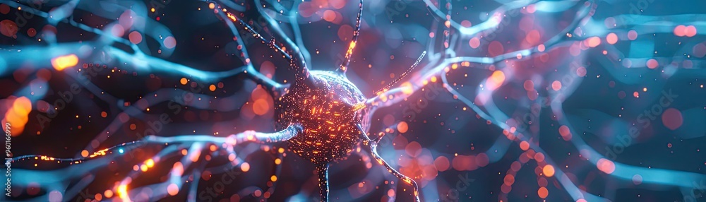 Vivid depiction of a neuron with glowing connections, symbolizing the ...