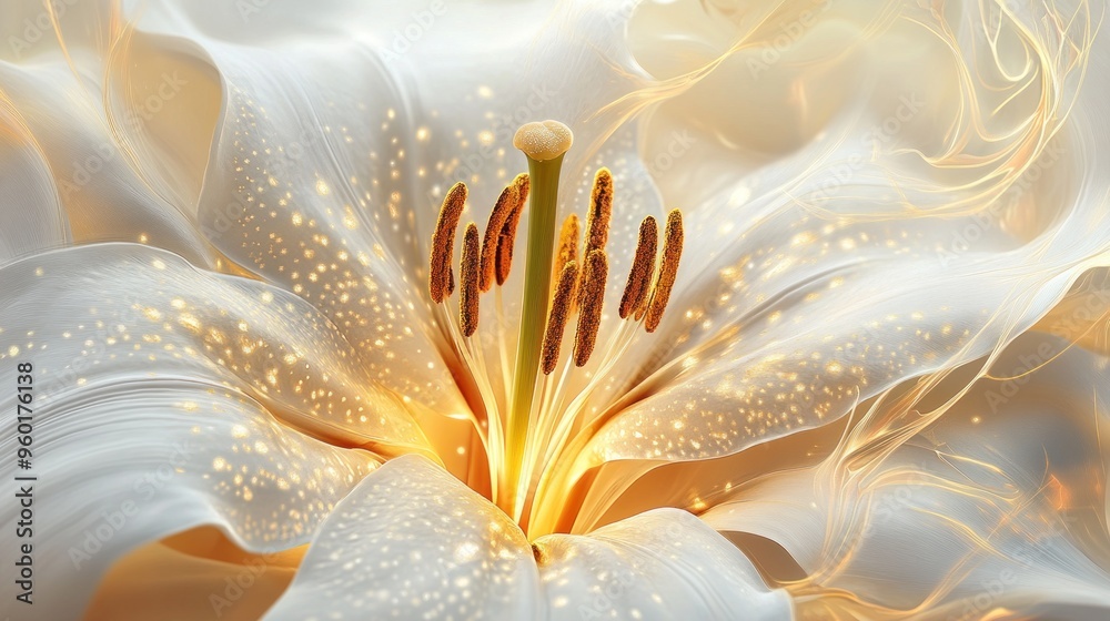 flower lily that blooms into a magnificent lily, its golden center ...