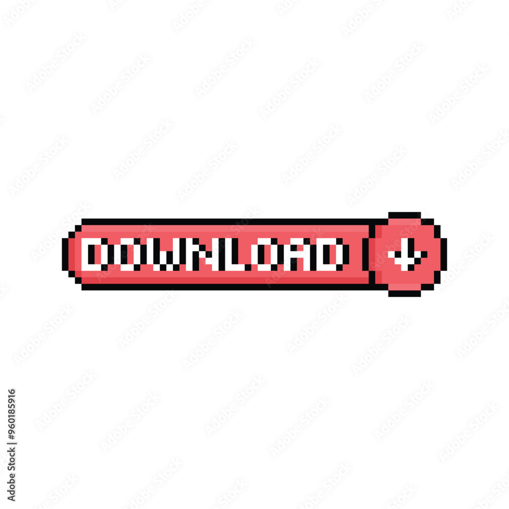 download button 8 bit text download Pixel art 8-bit for game Stock ...
