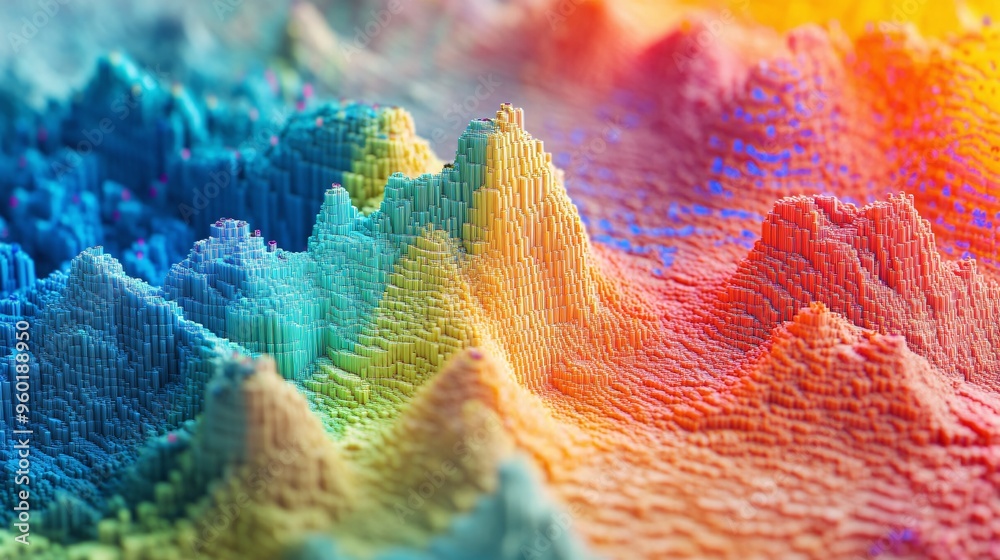 A close-up of a 3D financial heatmap with color-coded data points and ...