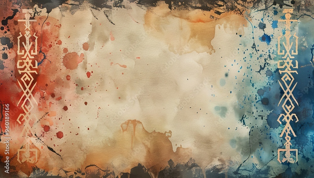 Watercolor runes banner background with abstract patterns and textures ...