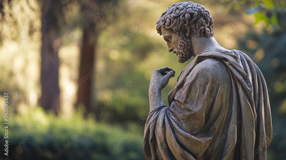 Weathered marble statue of an old bearded thinker, contemplating life ...