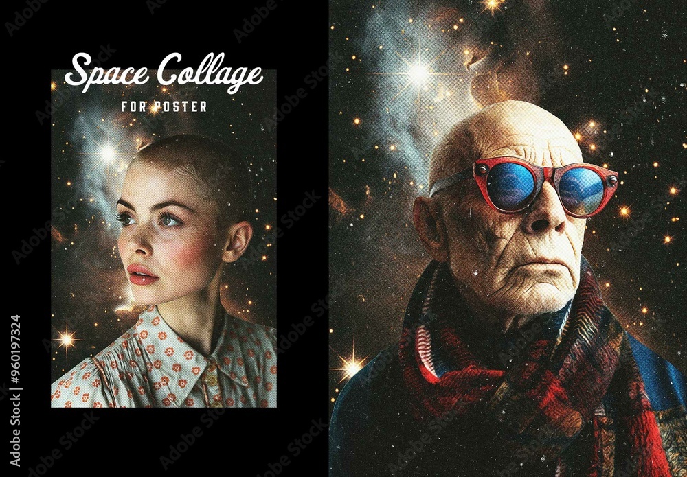 Space Halftone Collage Poster Photo Effect Mockup Stock Template ...