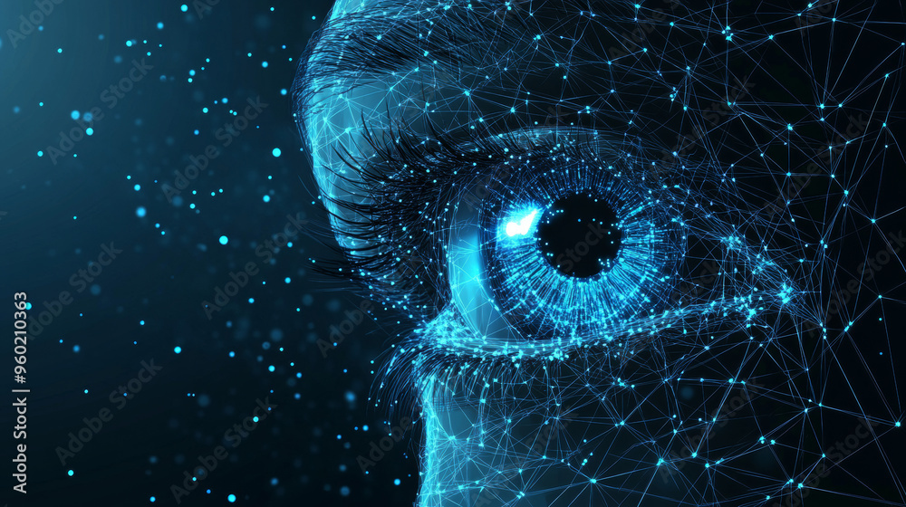 Vector illustration of a low poly wireframe eye, showcasing a ...