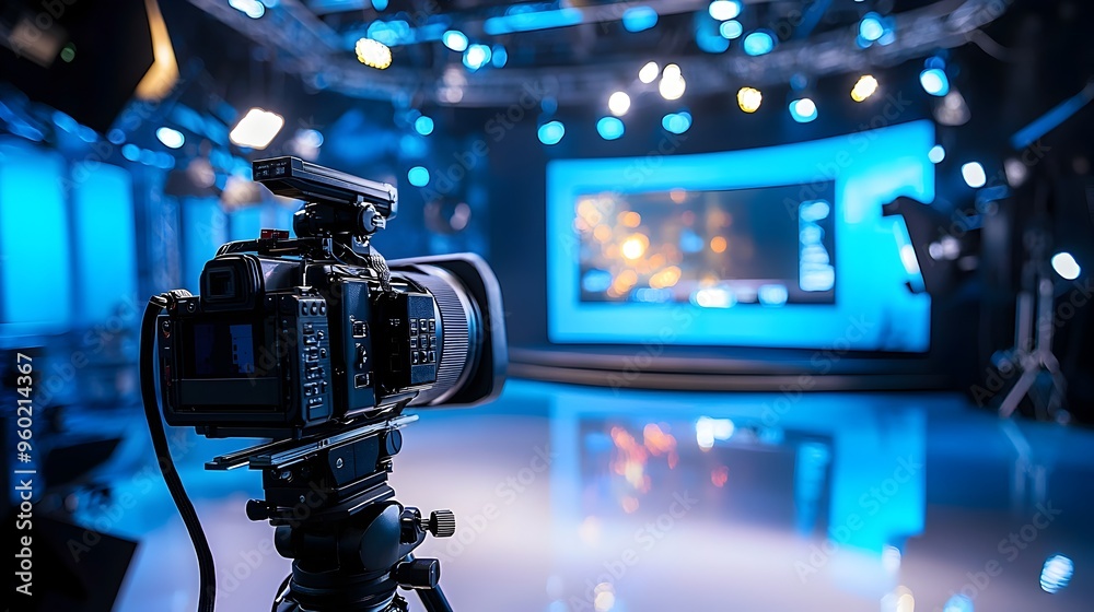 Professional TV Studio with Digital Screen and Equipment for ...