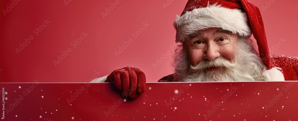 Minimalistic banner with Santa Claus peeking from the right edge of a ...