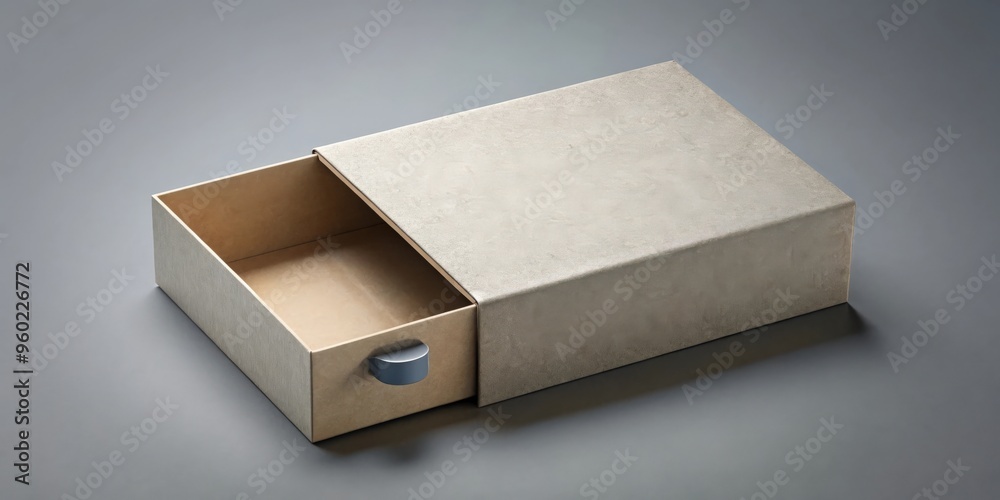 Realistic grey sliding drawer cardboard box for small items, matches ...