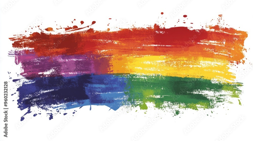 Graphic of the LGBT flag as a hand-drawn sketch, with textured brush ...