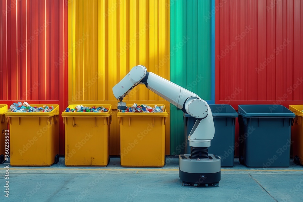 Single AI-powered robotic sorter placing items in recycling bins ...