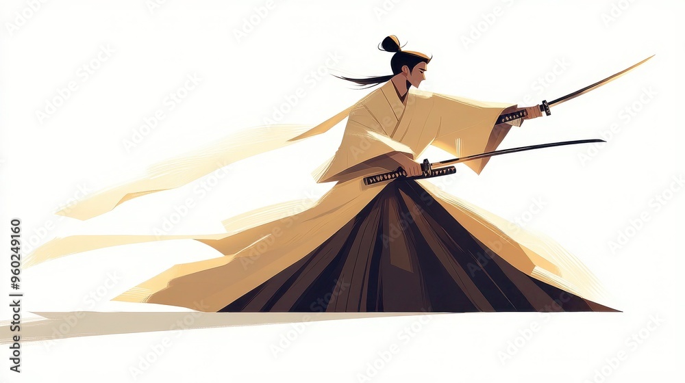 Cartoonized male samurai character in traditional armor standing ...