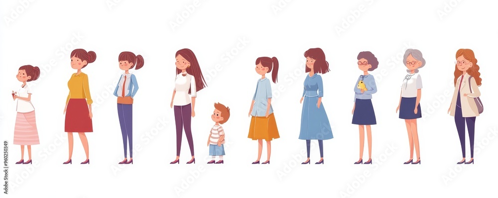 Woman life cycle flat illustration. Female person aging stages, lady ...