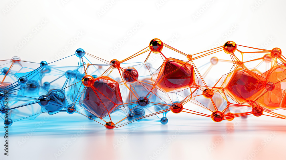 Molecular structure with interconnected hexagons and spheres, science ...