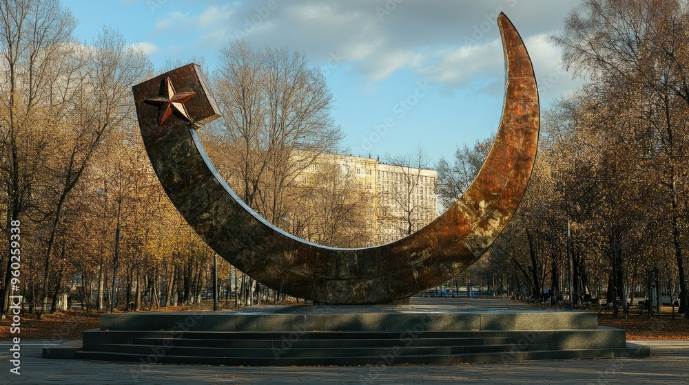 Soviet-era monument with a hammer and sickle, symbolizing Russia's ...