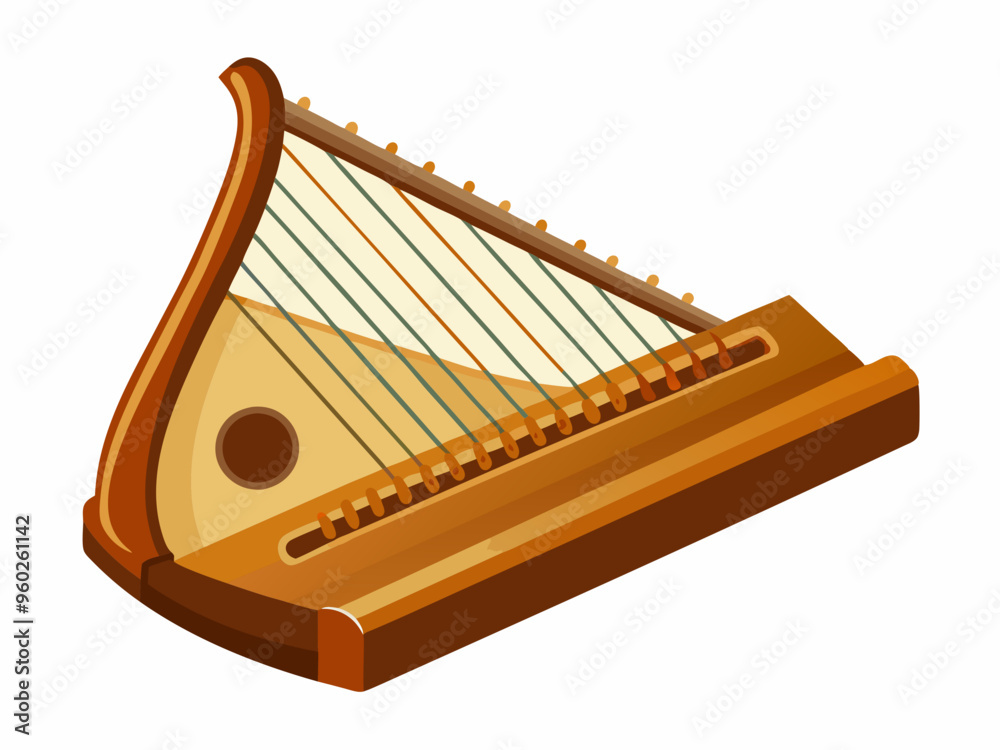 Psaltery medieval wooden string musical instrument isolated on white ...