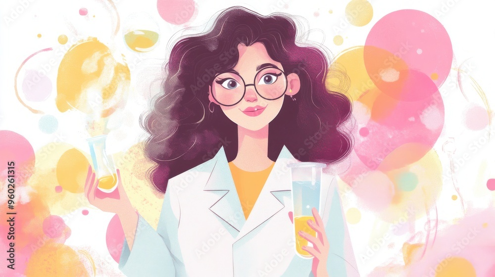 Cartoonized female scientist wearing white lab coat cartoon character ...