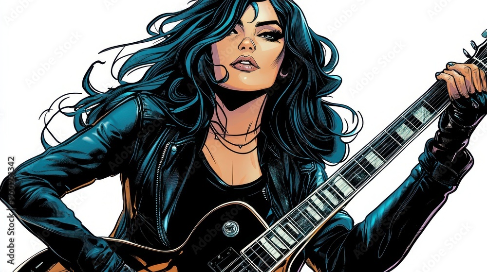 Cartoonized female rockstar wearing stylish outfit performing on stage ...
