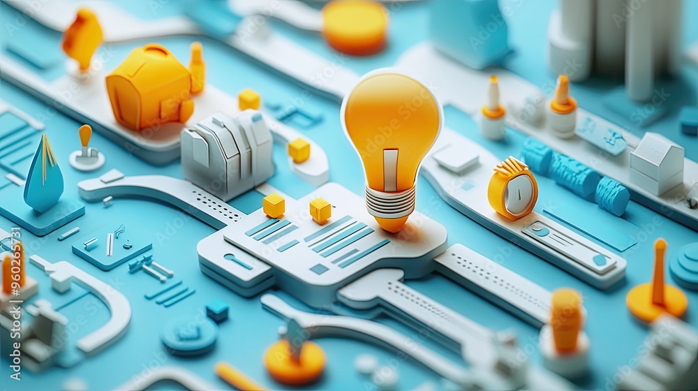 7. A detailed 3D paper cut art illustration of a business plan roadmap ...