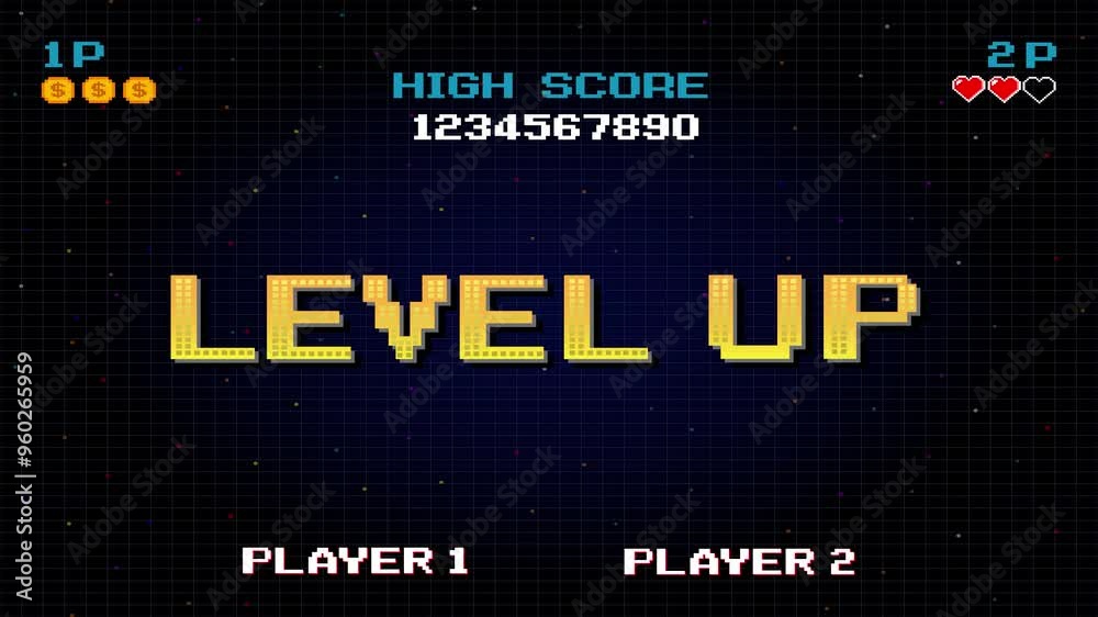 LEVEL UP. pixel art .8 bit game. retro video game. for game assets ...