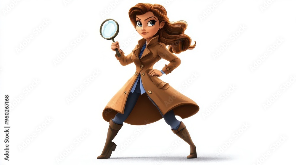 Photo & Art Print Cartoonized Female Detective Character Wearing ...